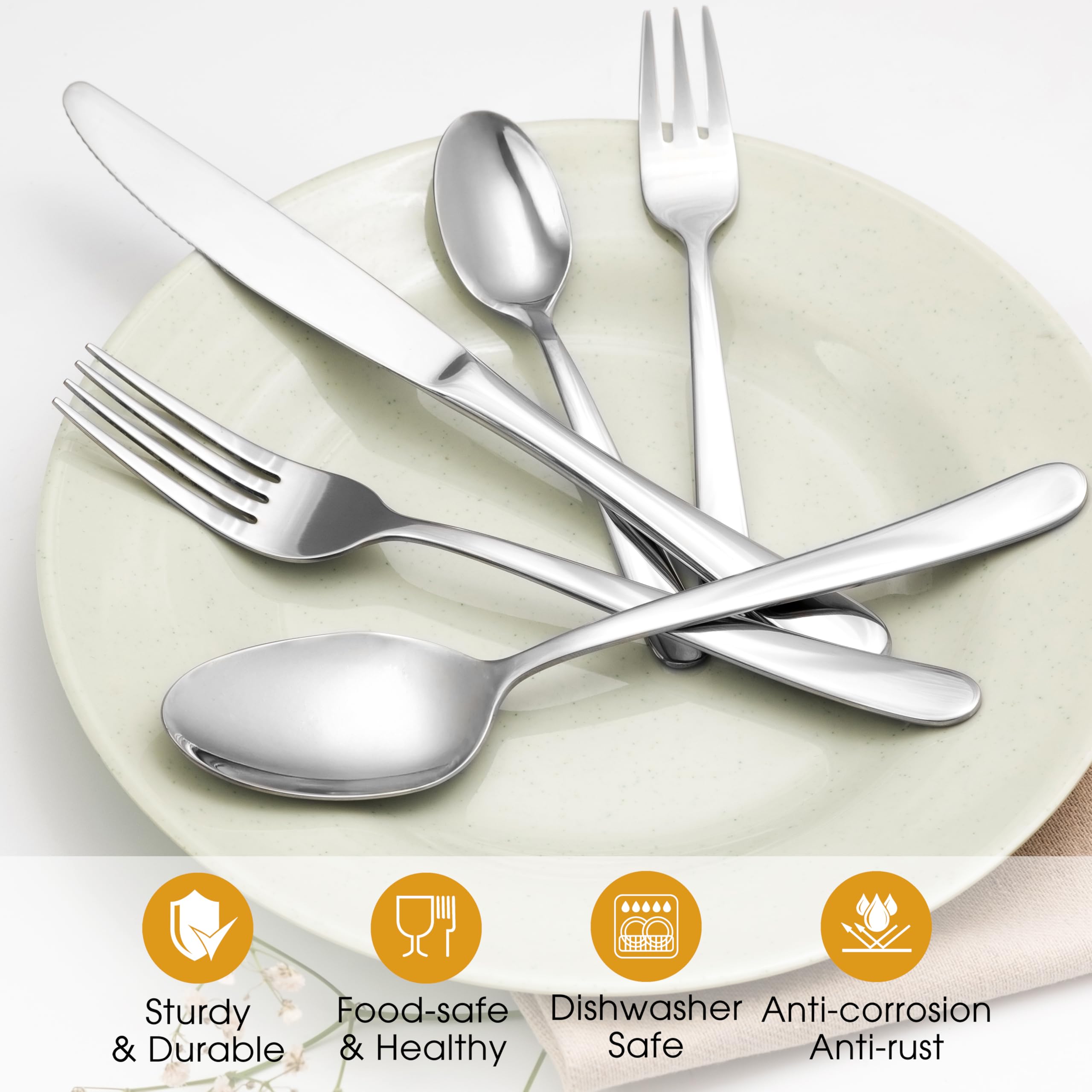 Senadore Stainless Steel Dinner Knife - Knife Set of 16 - Mirror Finish and Dishwasher Safe - 8.7" Dinner Knives for Casual and Formal Occasions (Casual Luxury)
