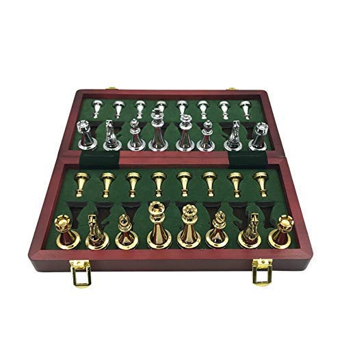 Metal Glossy Golden and Silver Chess Pieces Solid Wooden Folding Chess Board High Grade Professional Chess Games Set