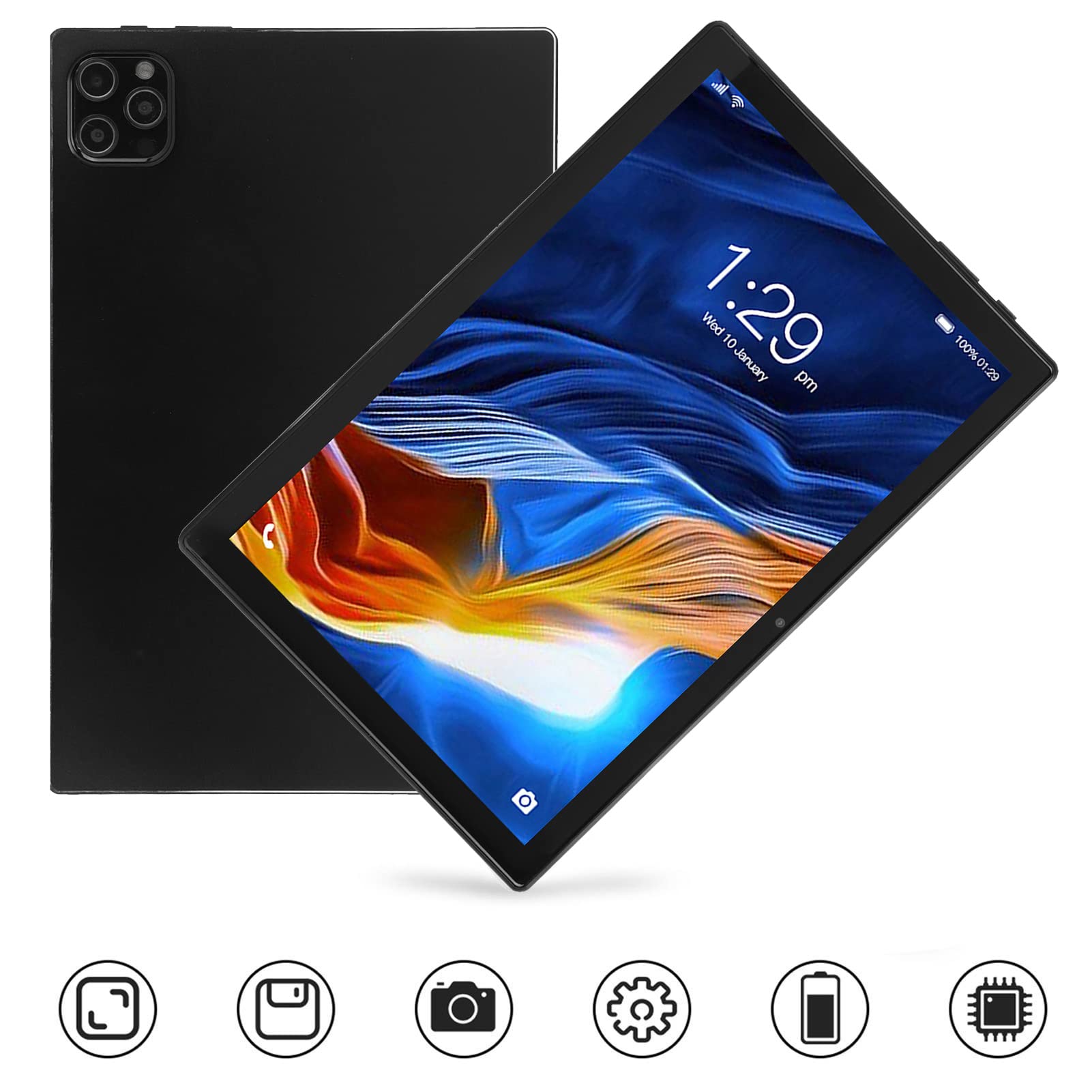 Qinlorgo 10.1in Tablet, 100240V Smart Touch 6GB 128GB Black Tablet for Reading (US Plug)