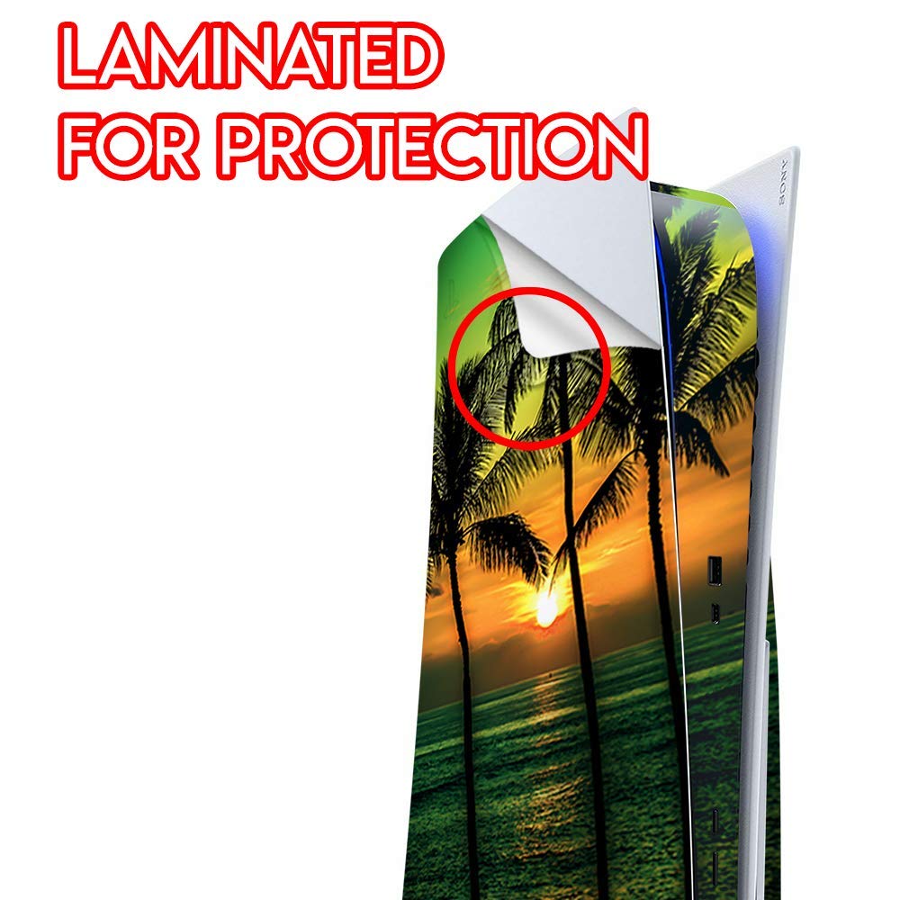 ITS A SKIN Skins Compatible with Sony Playstation 5 Console Disc Edition - Protective Decal Overlay stickers wrap cover - Sunset Palm Trees Ocean