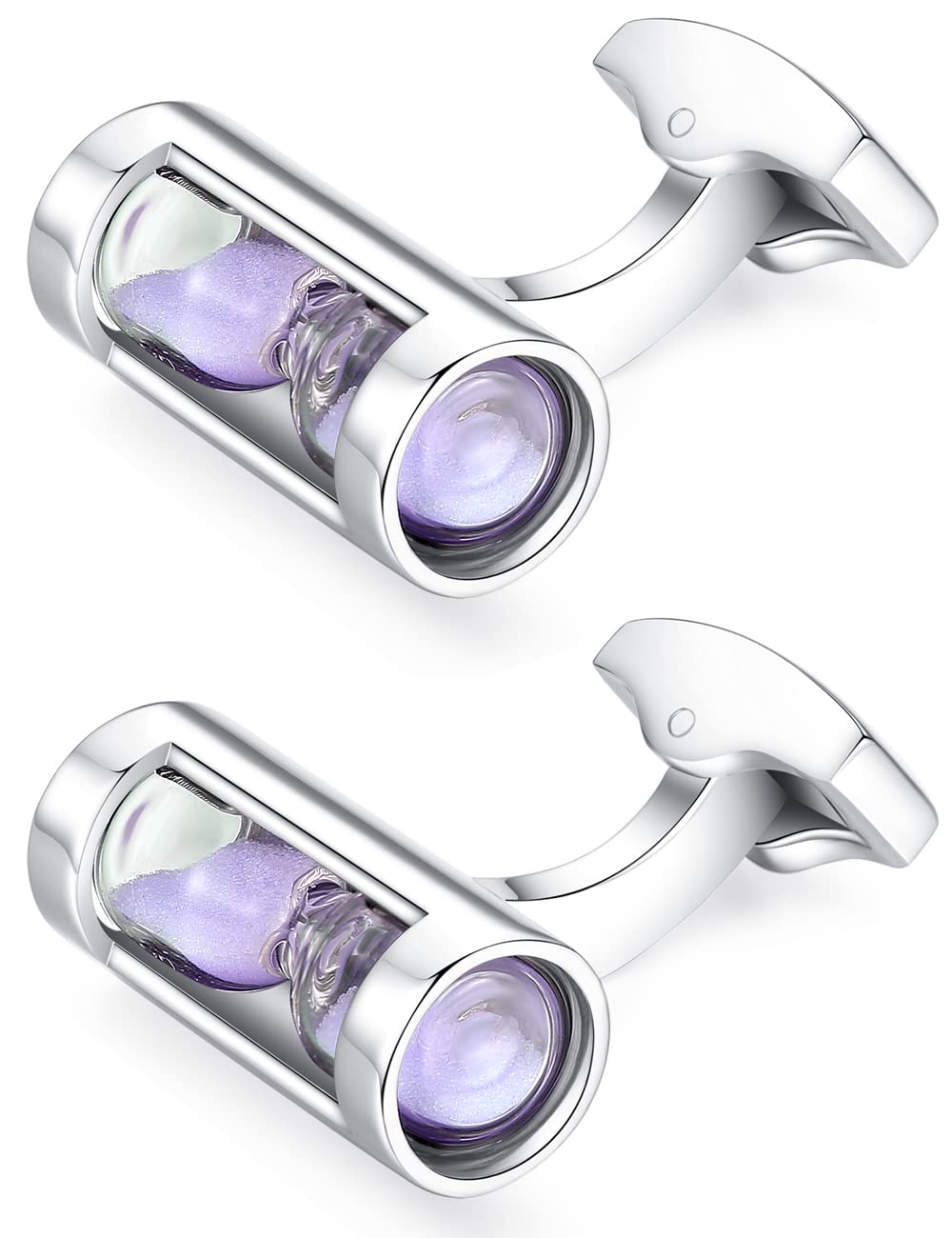 HONEY BEAR Hourglass Funnel Sand Timer Cufflinks for Mens Steel Wedding Gift (Purple)