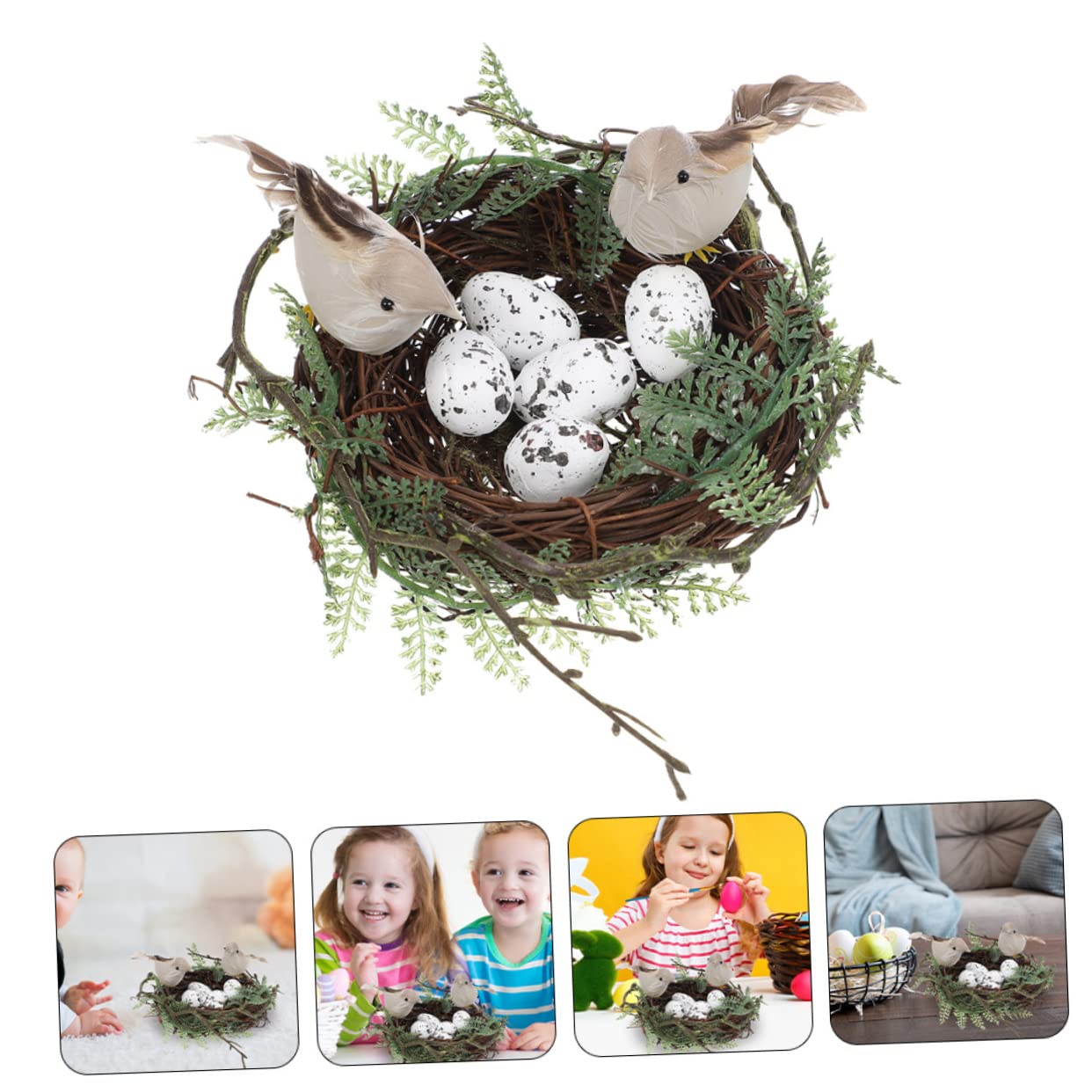 IMIKEYA 1 Set Bird nest Set Christmas Tree Decorations Christmas Tree Ornaments Christmas Decor Fake Birds Easter Eggs Nativity Decor Bird nest with Eggs Decor Bird Christmas Ornaments