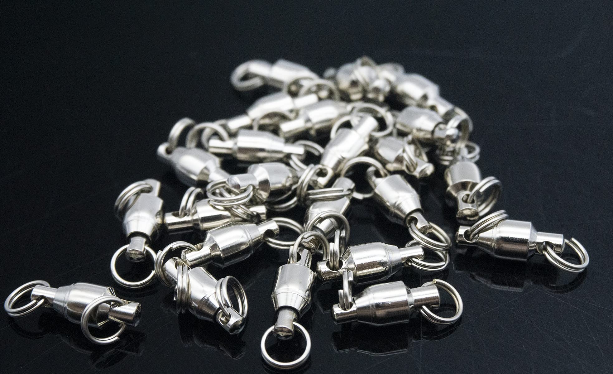 HTHYLURE 100 Pcs Ball Bearing Swivel with 2 Split Rings Fishing Snap Swivels Heavy Duty Connector High Strength Copper Stainless Steel Durability Solid Welded Rings Barrel Size 0#-4#