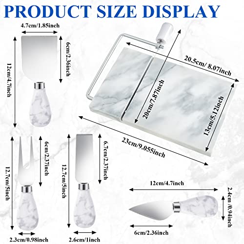 Marble Cheese Slicer 5 x 8 Inch Cheese Cutter and 4 Pcs Cheese Knife with Handle Cheese Heavy Cutter Set for Kitchen Charcuterie Cutting Cheeses, Butter, Meats, Other Appetizers, White