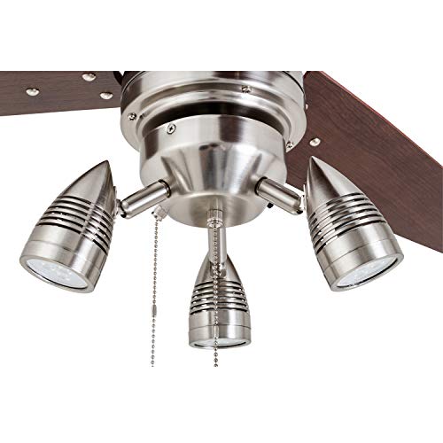 Honeywell Ceiling Fans Civa, 48 Inch Contemporary Indoor LED Ceiling Fan with Light, Pull Chain, Dual Mounting Options, 3 Modern Style Blades, Reversible Motor - 51583-01 (Nickel)