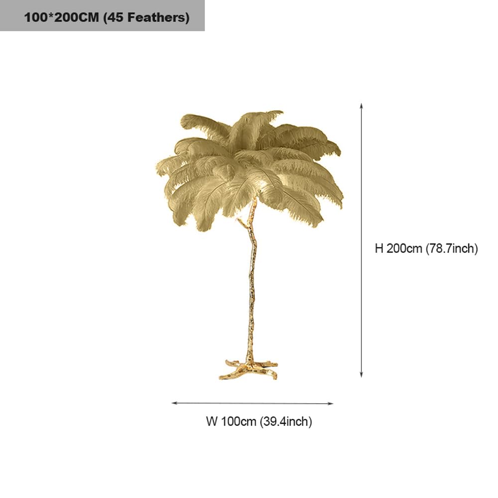 JAYMP Ostrich Feather Floor Lamp for Living Room Sofa Bedside Standing Reading Lamp Elegant Romantic Beautiful (Height 78.7 inches/ 45 Feathers, Khaki)