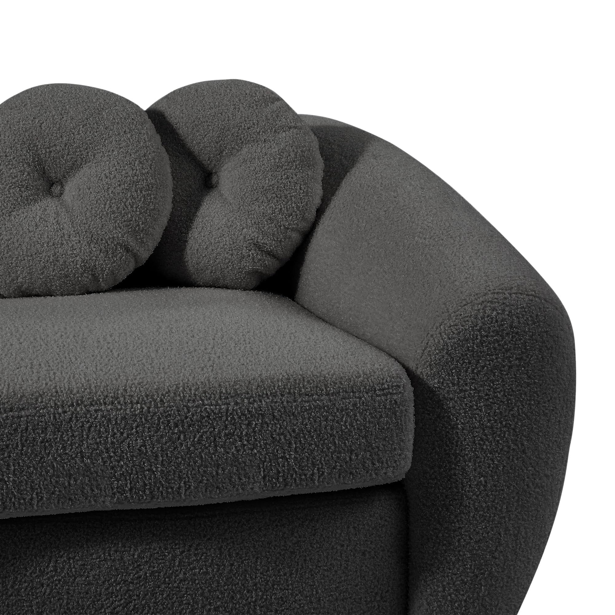 Modern Cloud Curved Sofa Comfy Boucle Couch, Luxury 3-Seat Teddy Fabric Upholstered Leisure Deap Seat Sectional Sofá with 5 Decorative Throw Pillows for Living Room