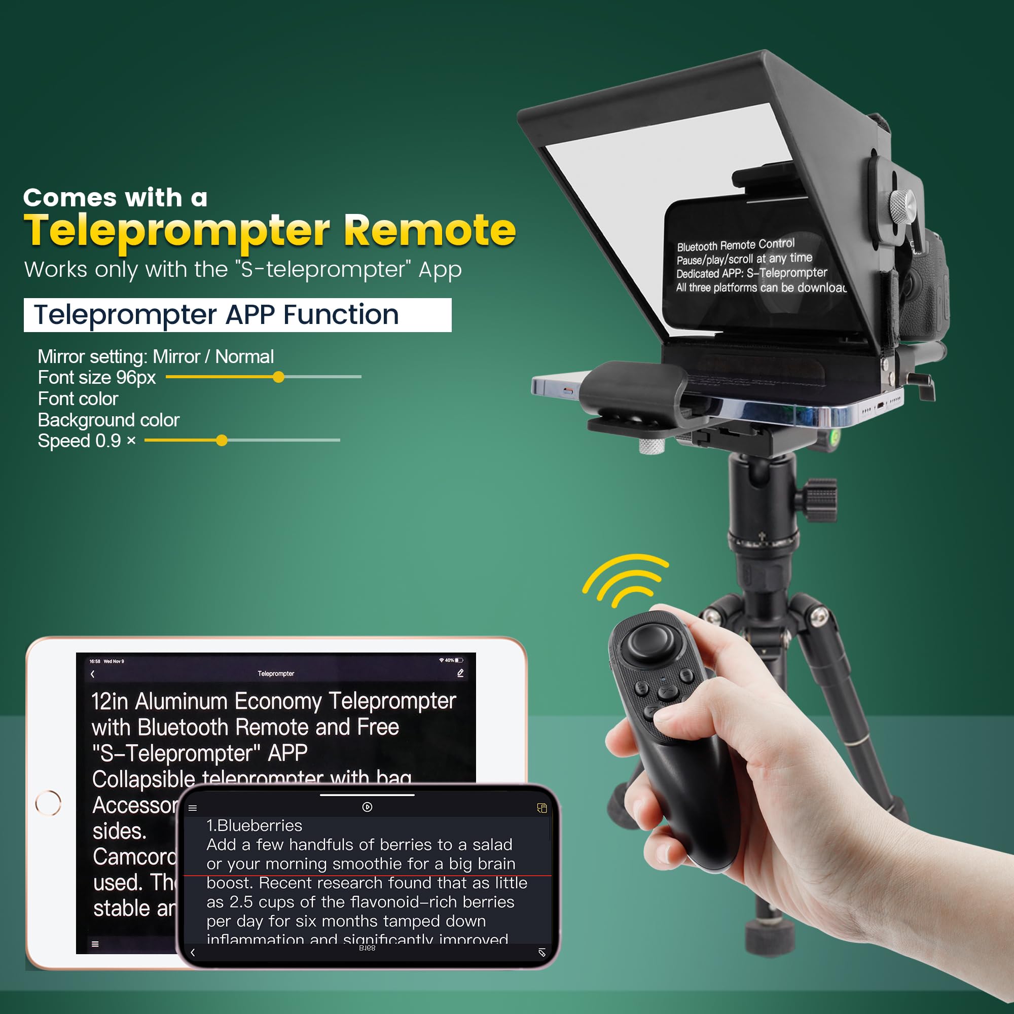 ILOKNZI Portable Mini Teleprompter with Remote Control and Free Teleprompter APP, for Laptap and DSLR Camera, for Online Meeting and Making Videos