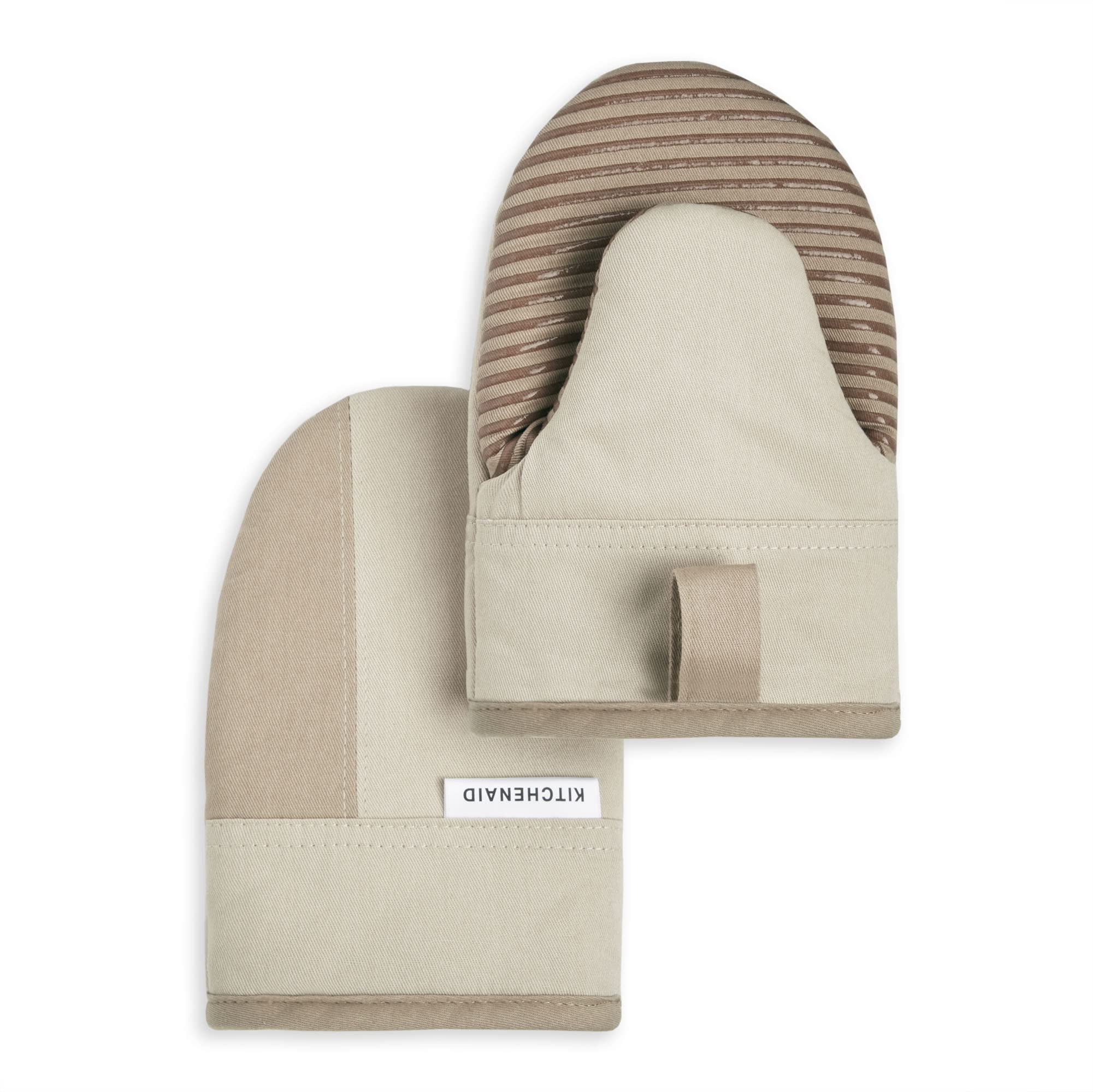 KitchenAid Ribbed Soft Silicone Oven Mitt Set, 7"x13", Milkshake 2 Count & Beacon Two-Tone Non-Slip Mini Oven Mitt Set, Milkshake/Beige, 5.5"x8", 2 Piece