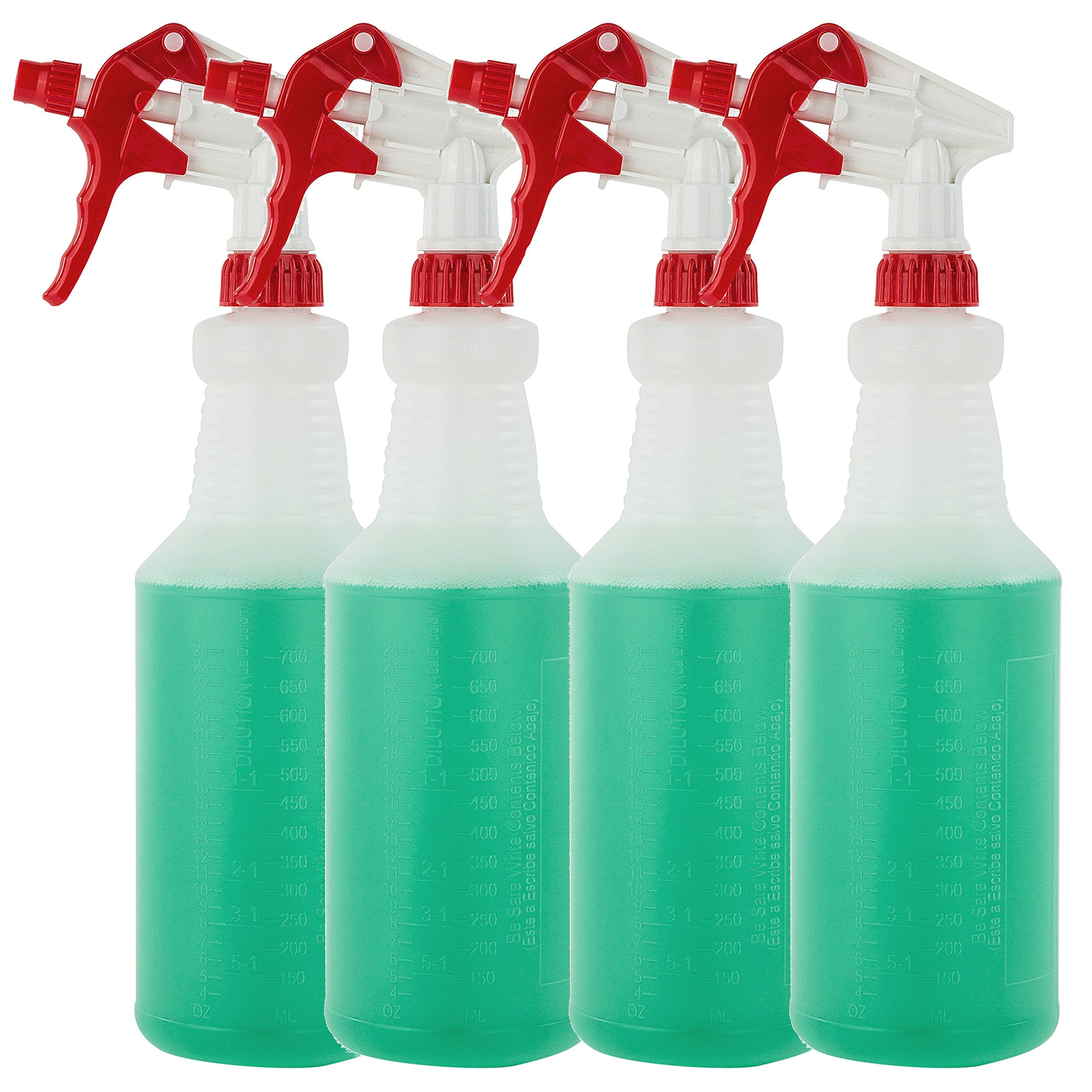 Plastic Spray Bottles Leak Proof Technology Empty 32 oz Commercial Grade Adjustable Spray Rate Trigger Sprayers w/Chemical Resistant Sprayer Heads (25 pc.)