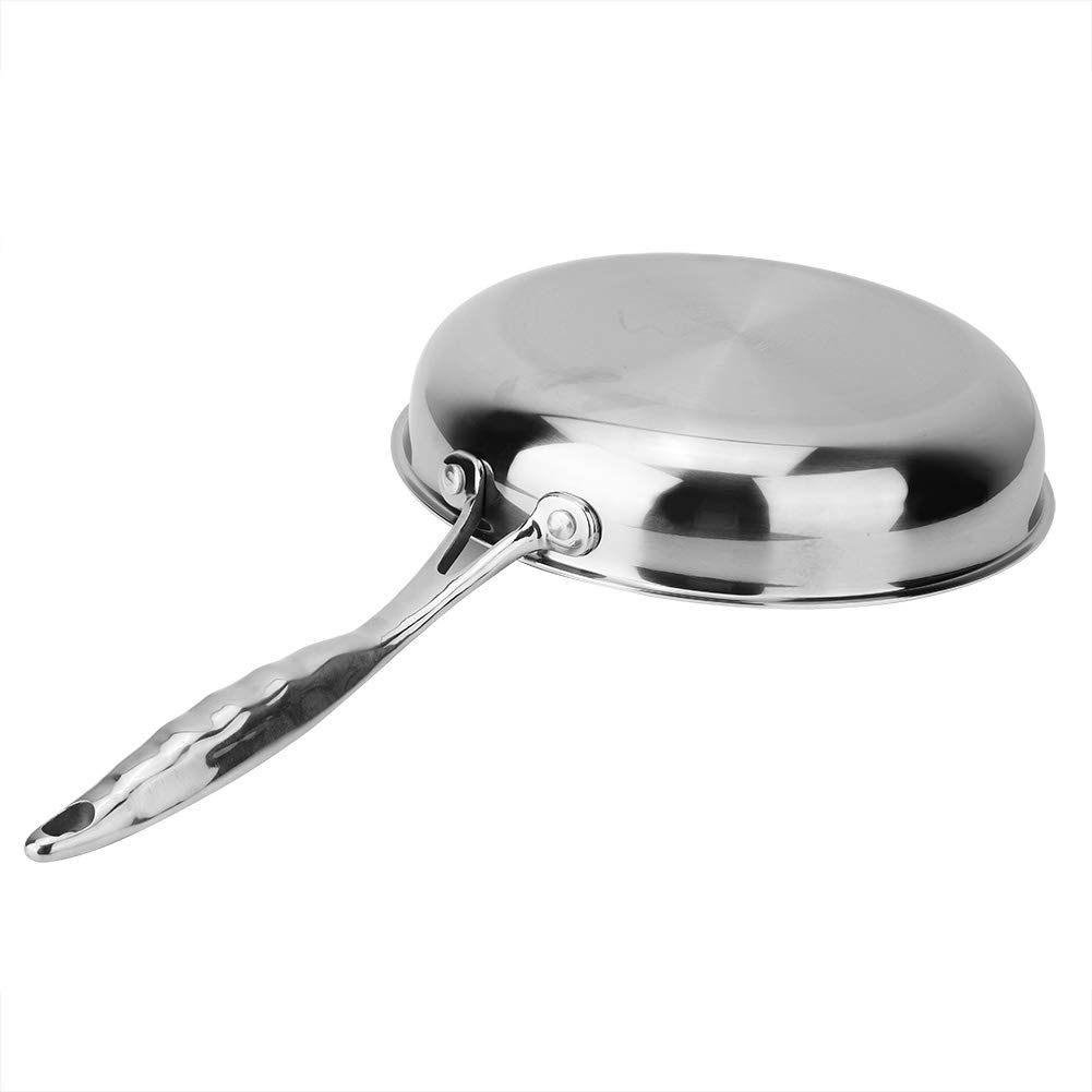RESTRICTEDLOOP 304 and 403 Stainless Steel Three Layer Flat Non Stick Frying Pan 24cm with Pot Cover for Cooking