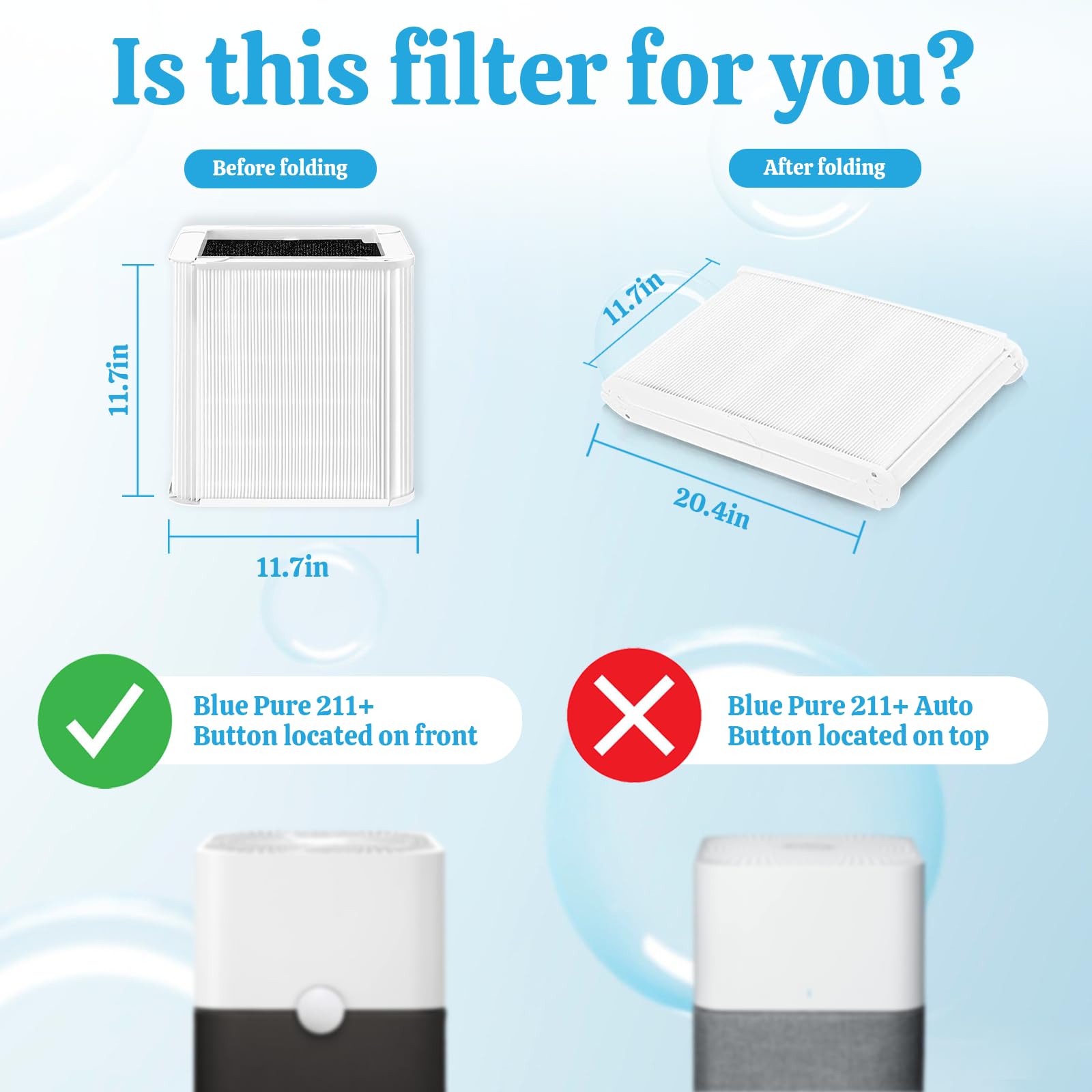 LeadCon 211i HEPA Replacement Filter Compatible with Blue Pure 211i Max Air Purifier, Activated Carbon Replacement Filter for Blue Pure 211i Max, Compare to part F2MAX…