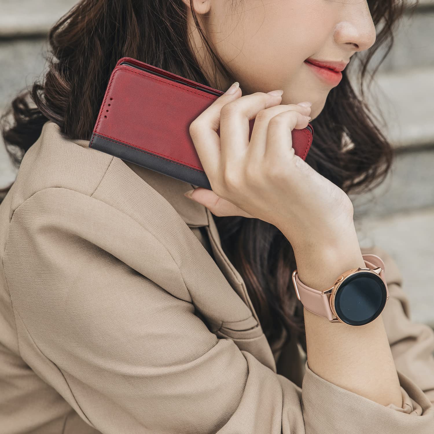 Havaya for Pixel 8 Case wallet with Card Holder google pixel 8 phone Case for women Flip folio leather phone Cover with Credit Card Slots for men-Red and black