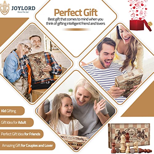 Joylord Wooden Chess and Checkers Game Set - 15" Magnetic Checkers and Chess Set - Felt Bottom, Inlaid Wood, Handcrafted Pieces, Veneer Inlay - Folding Chessboard, 2 Extra Queens