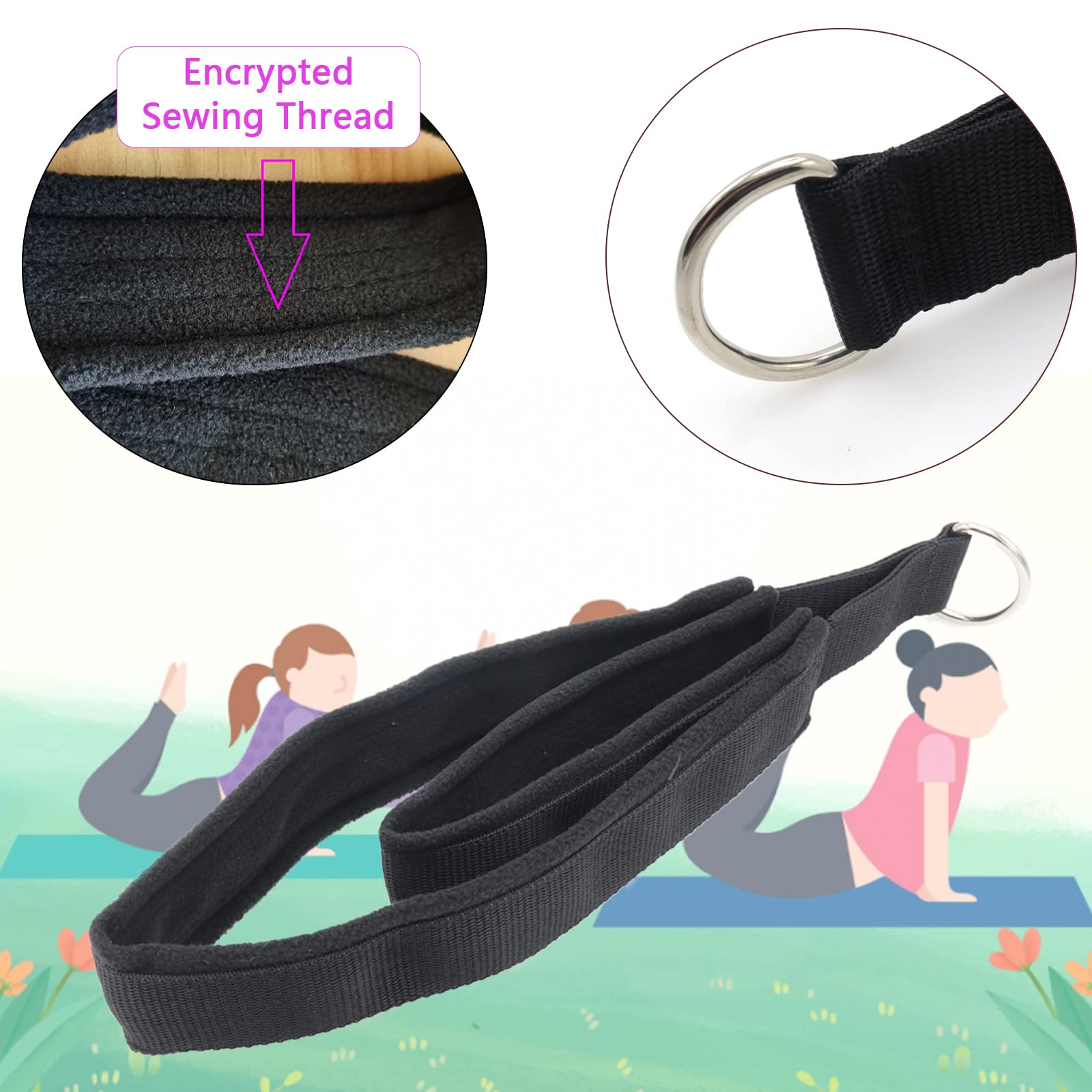 Joyangy 1 Pair Cotton Double Loop Pilates Strap for Reformer Fitness Equipment, Yoga Gym Double Loop Handle Straps with D Ring, Yoga Exercise Accessories for Home Gym Strengh Training