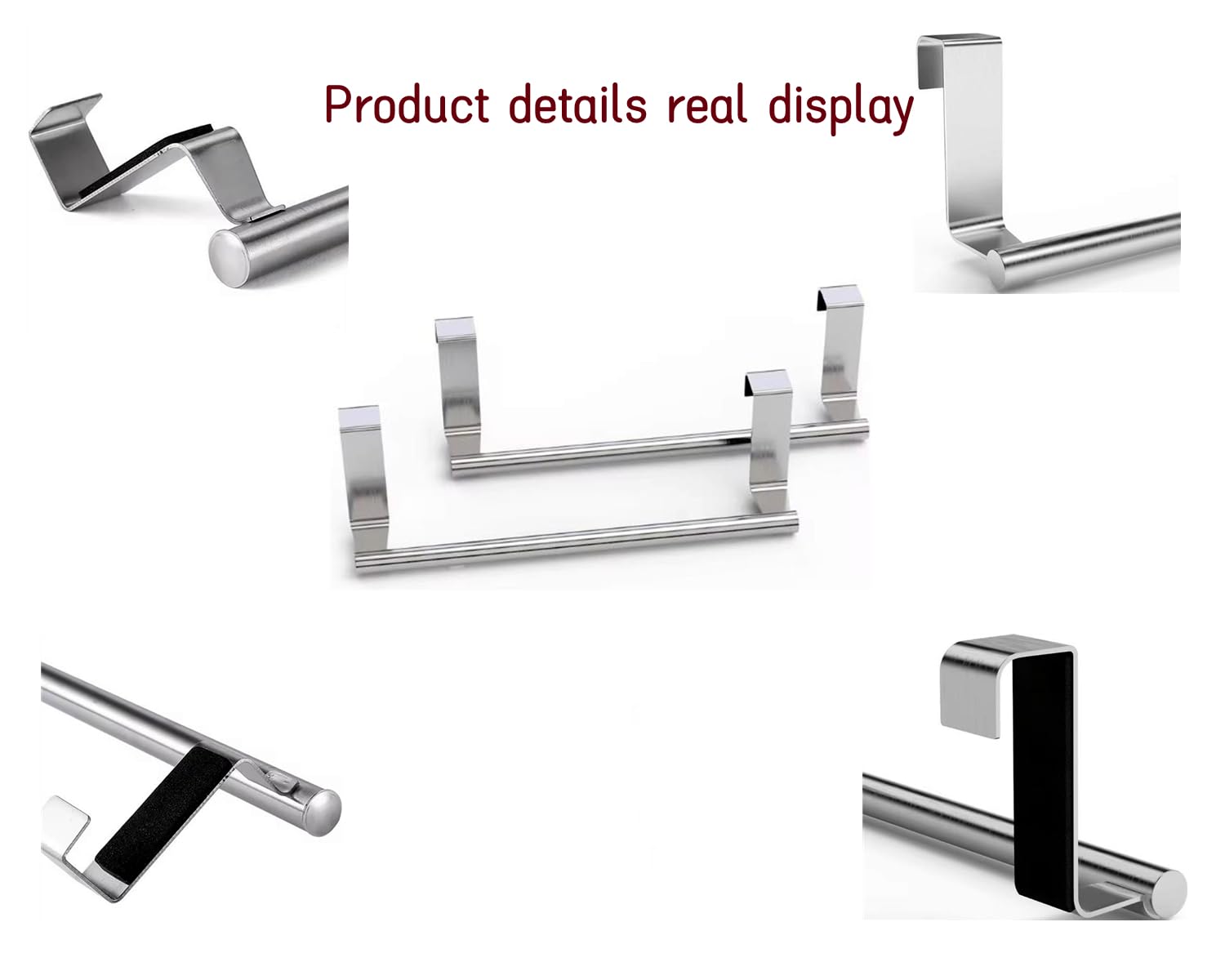 RUIBAOLY Stainless Steel Over Door Towel Rack Bar Holders for Universal Fit on Over Cabinet Cupboard Doors ,9.2" Wide - 2 Pack(Silver)