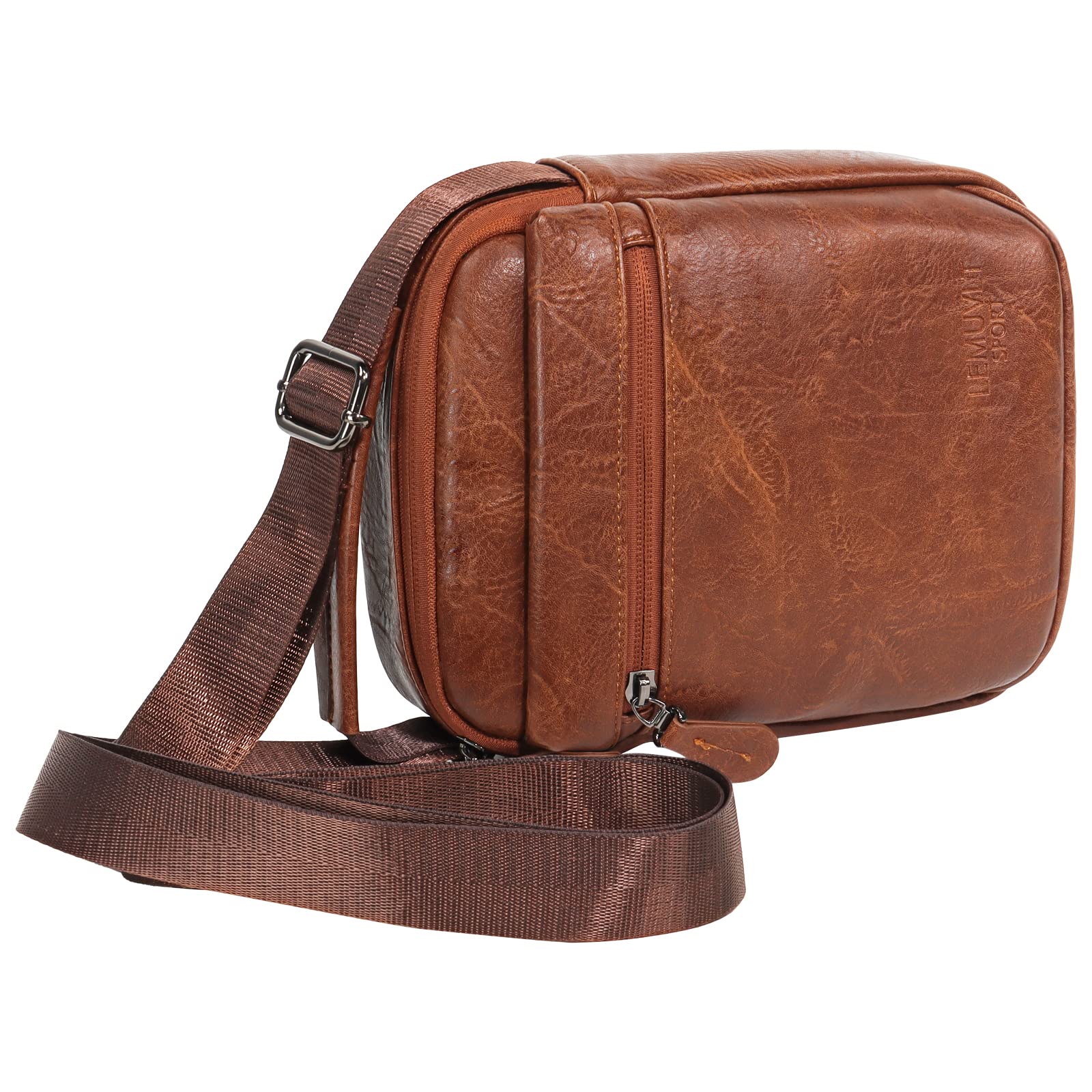 Lemuvlt Crossbody Bag for Men Women with RFID Wallet,Small Size Zipper Pocket&smoothly Leather Man Purse(Small Brown with RFID)