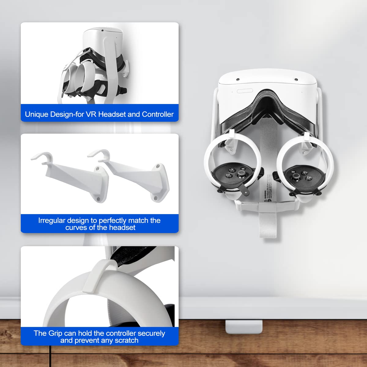 Lenink VR Wall Mount, Headset and Controller Wall Holder Hook Compatible with Oculus/Meta Quest 2,Quest and Elite Strap (Black)