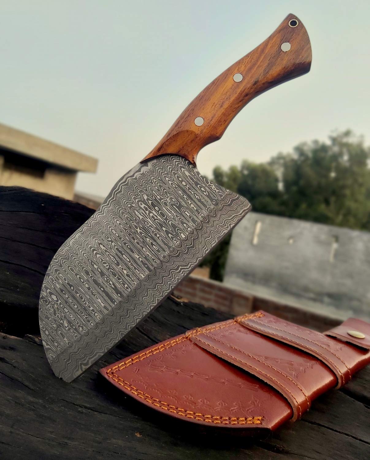 JNR TRADERS Damascus Cleaver, Damascus Serbian Chef Knife, Meat Cleaver, 12 in Cleaver Chef Knife, Kitchen Cleaver 5518Ld