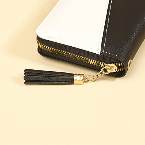 LUNJIAXU Contrasting Colors Tassel Wallet for Women Leather Bifold Compact RFID Blocking Womens Wallet, Multicolor
