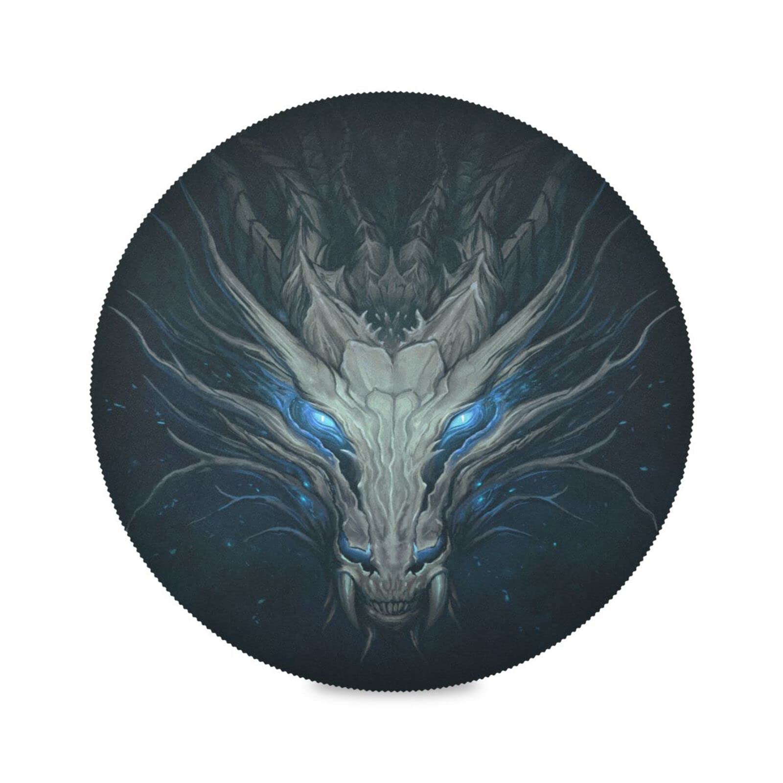 Kigai Round Placemats for Dining Table Set of 4, Grey Dragon Non-Slip Washable Table Mats Kitchen Heat Resistant Place Mats for Outdoor Indoor Table Decoration