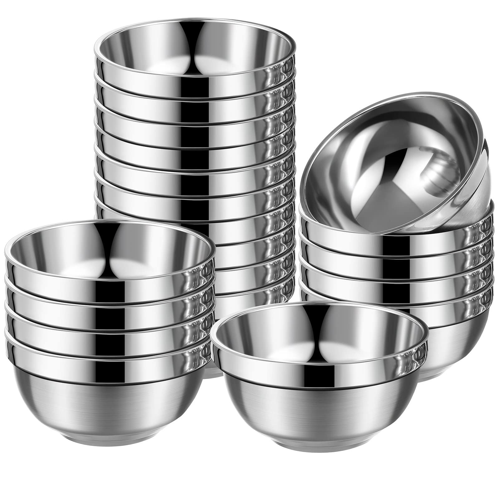 Mimorou 20 Pack 304 Stainless Steel Bowl Set 13oz Double Walled Insulated Snack Bowls Small Metal Mixing Bowls Lightweight Toddler Bowl Multipurpose Dinner Bowl for Ice Cream, Cereal, Snack