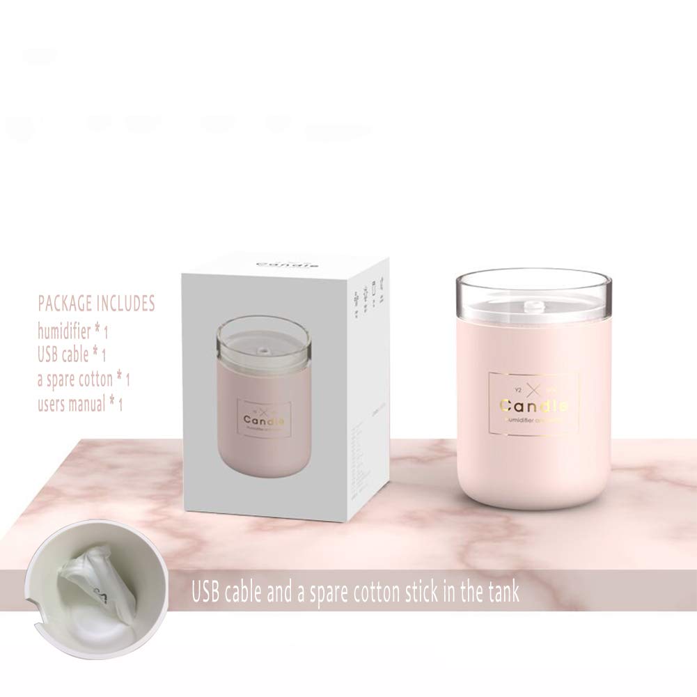 HARPAT Humidifier USB Small Humidifier 280ml Ultrasonic Portable Mini Humidifier with LED 4Hours Auto Shut Off for Home, Office, Yoga Pink
