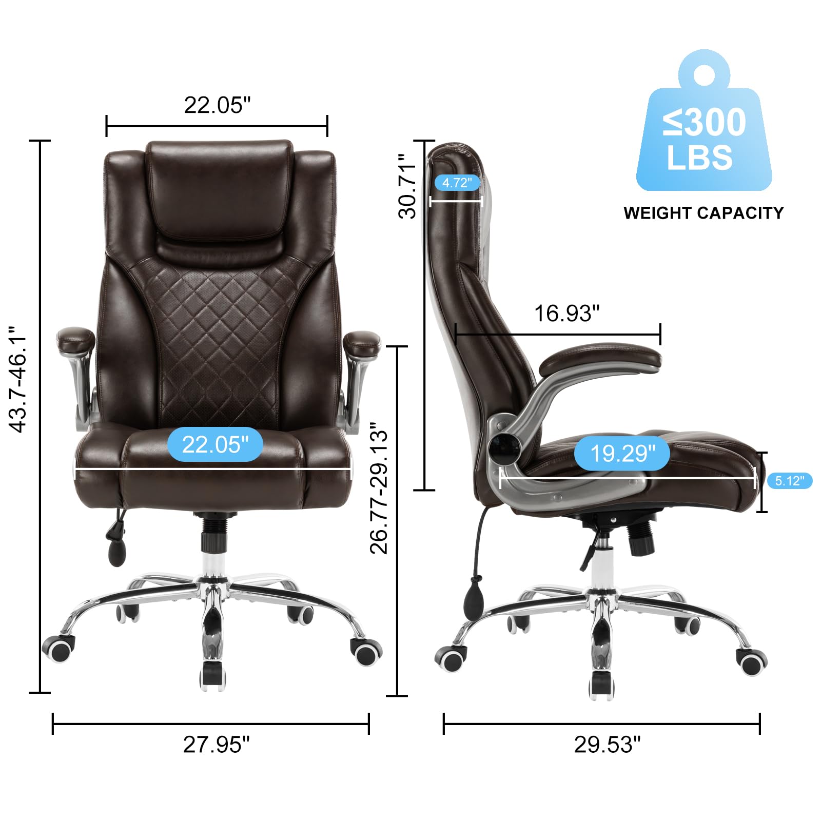 Seevoo Executive Office Chair Desk Swivel Chair High Back Computer Chair - Adjustable Lumbar Support with Flip-Up Arms PU Leather Chair with Spring Cushion (Brown)