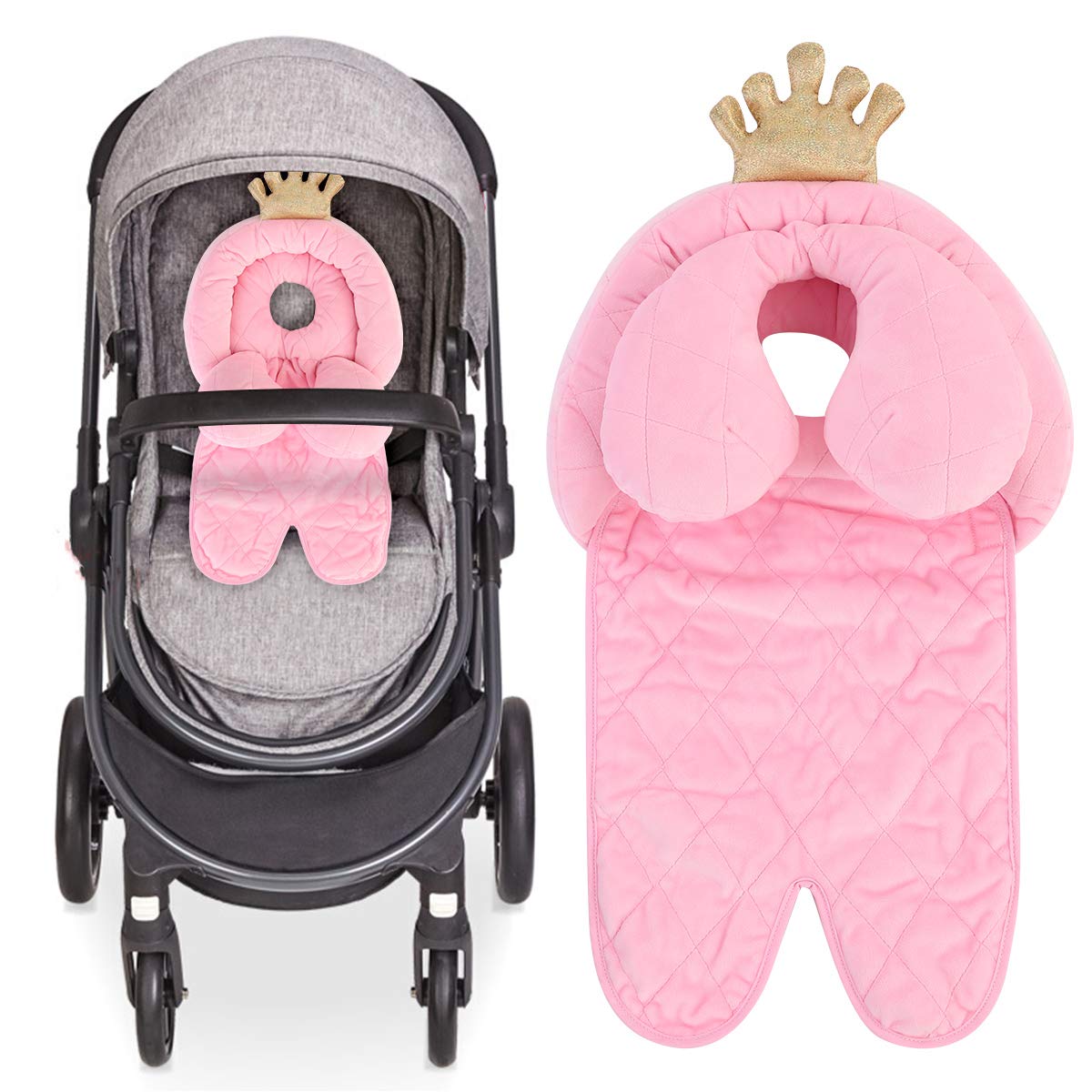 Infant Baby Head Support Pillow, Pink White Royal Princess, Toddler Breathable Head Neck and Body Support for Car Seats and Strollers