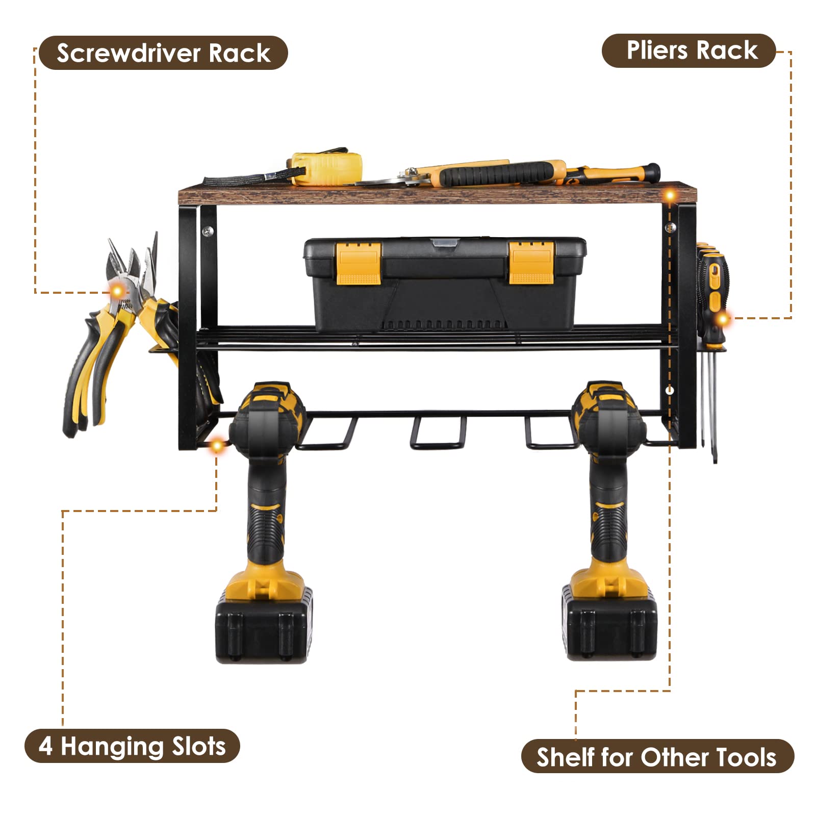 OUSHENG 2 Pack Power Tool Organizer Drill Holder Wall Mount, Garage Organization Rack for Cordless Drill Storage, Gift for Father's Day