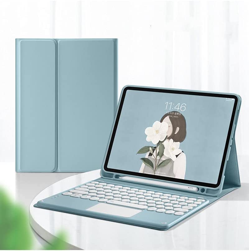 QIYIBOCASE Trackpad Keyboard case for iPad 10th Generation 2022, Folio Smart Cover with Pencil Holder, Round Key Magnetically Detachable Touchpad Keyboard for 10.9 inch iPad 10 (Blue)