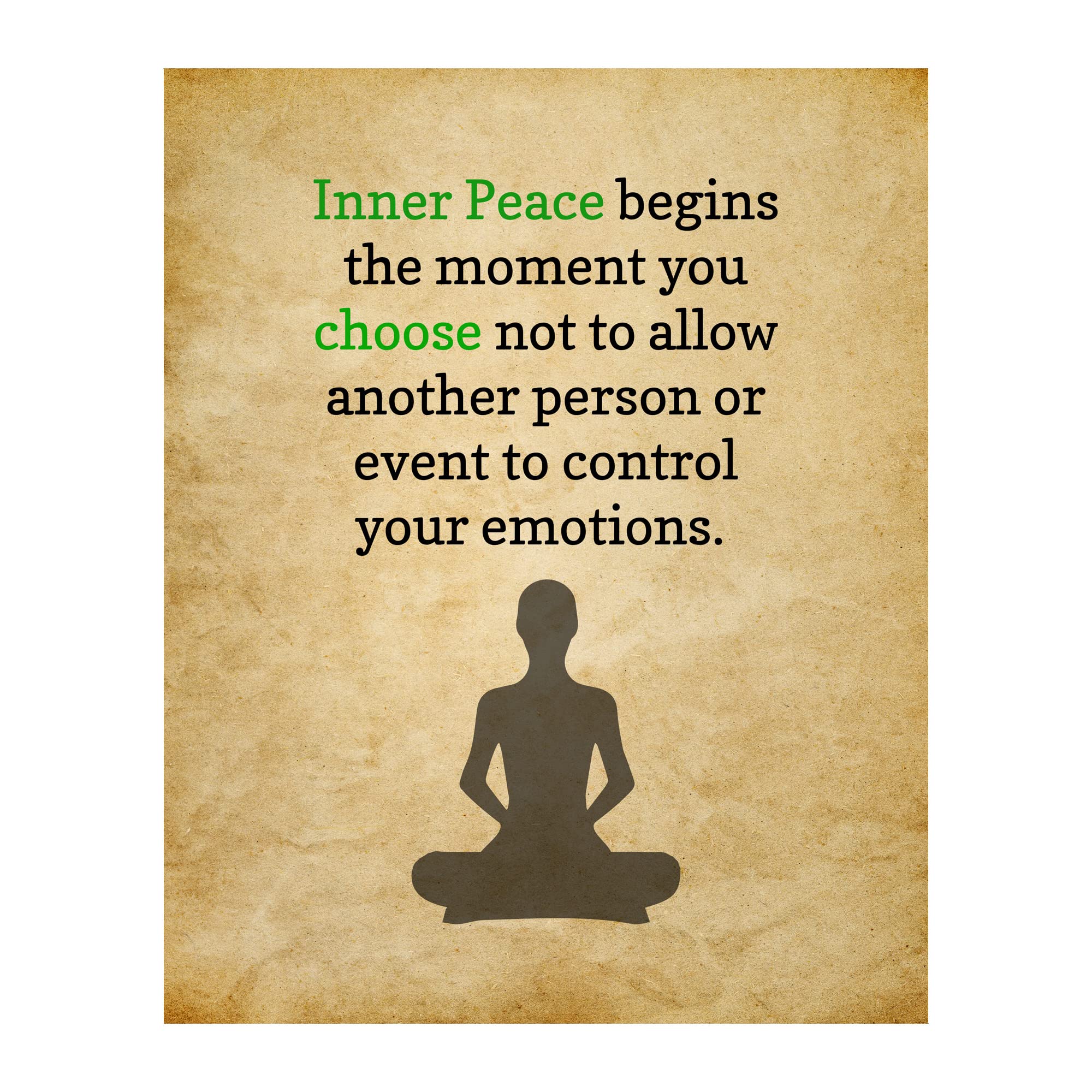 Inner Peace Begins - Spiritual Yoga Inspirational Wall Art, Meditation Parchment Paper Motivational Wall Decor Print For Living Room Decor, Home Decor, Office Decor, or Bedroom Decor, Unframed - 8x10