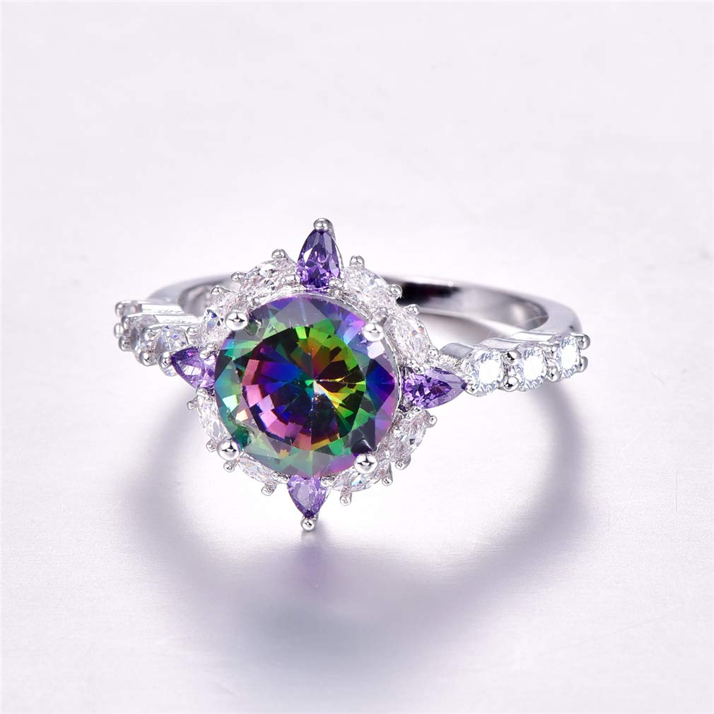 Honghu Engagement Rainbow Topaz 925 Sterling Silver Ring Gemstone Ladies Jewelry Gift Multicolor #8