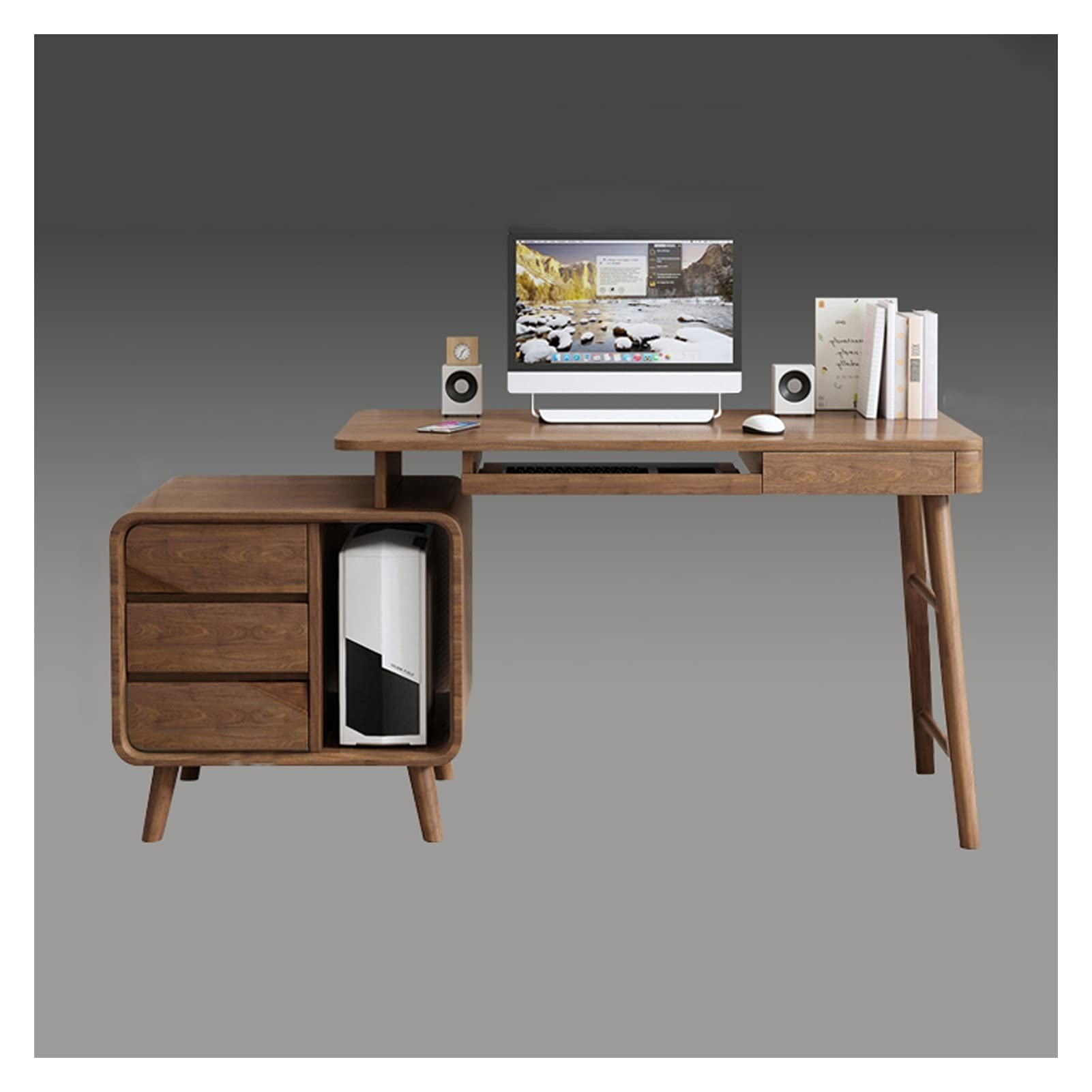 HONGFEISHANGMAO Office Desks Stable Wooden Desktop PC Desk with Lockers, Drawers and Keyboard Tray Modern Home Working Study Table Scalable Study Room Workstation Gamer Tables