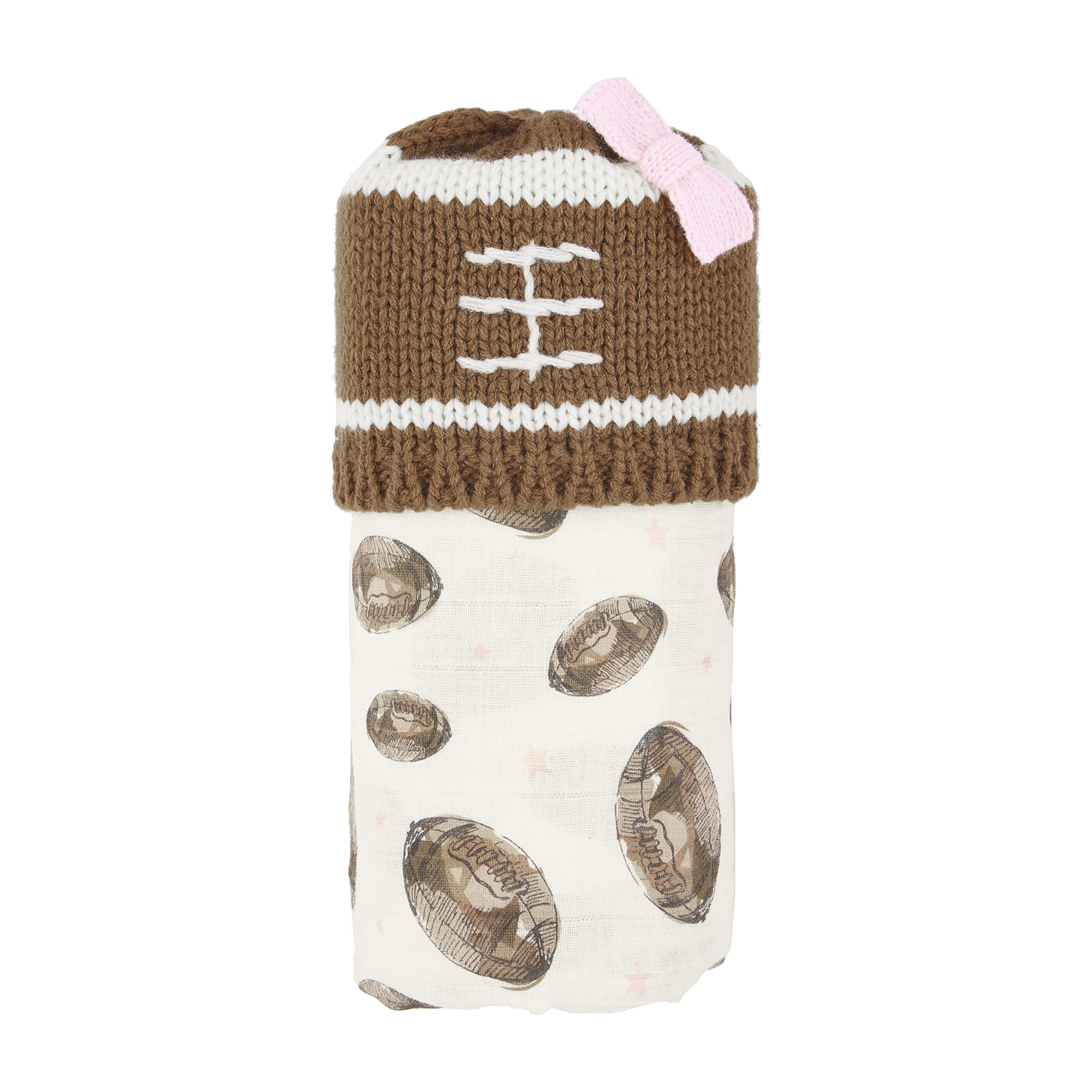 Mud Pie Baby Girl Football Swaddle and Hat Set, Pink, 0-6 Months