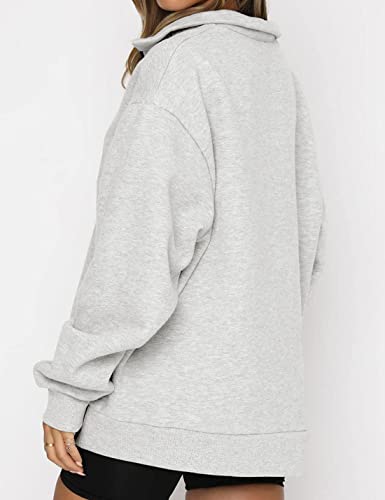 NOMMO Women's Slim Fit Half Zip Sweatshirt Quarter Zip Long Sleeve Drop Shoulder Pocket Pullover Sweatshirt Top 3XL Grey