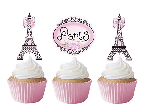 Paris Cupcake Toppers 12 pcs, Pink Ooh La La Cake Picks Birthday Decoration Party Supplies, Eiffel Tower Baby Shower, Wedding, Bachelorette