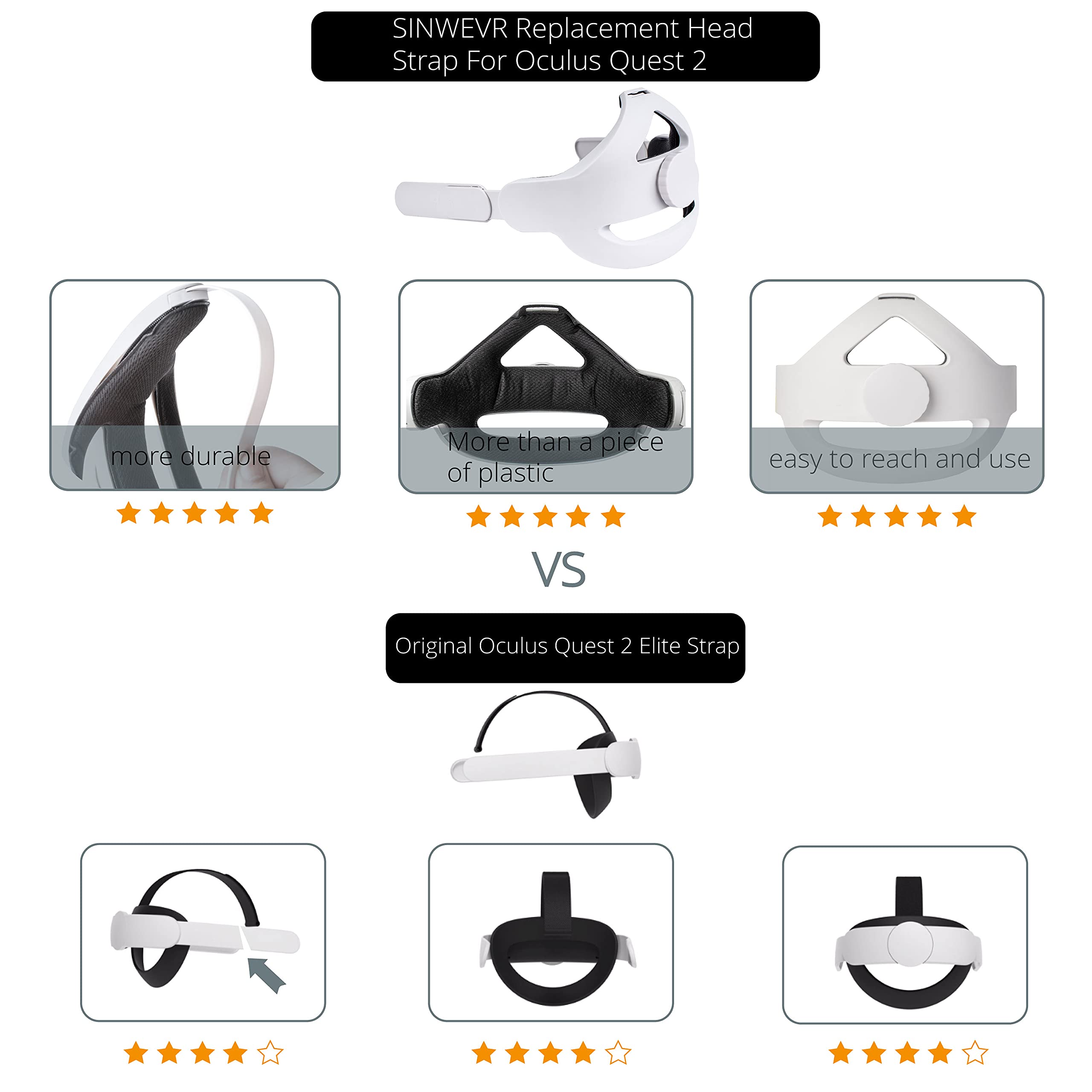 Long Stick Handle Bracket and Adjustable Head Strap Compatible for Quest 2 VR Headset