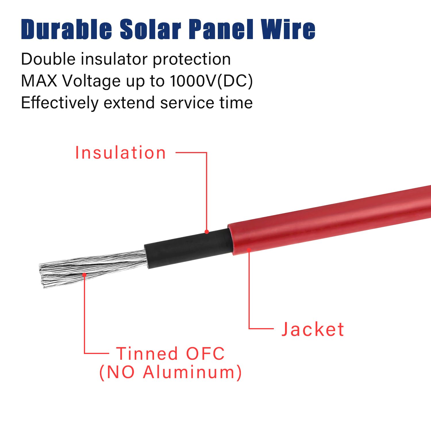 Kimbluth 10 AWG Solar Wire 10FT Red & 10FT Black Tinned Copper Wire, 10 Gauge Solar Panel Cable OFC Oxygen Free Copper Wire for Solar Panel Automotive Trailer Marine Outdoors (Red&Black)