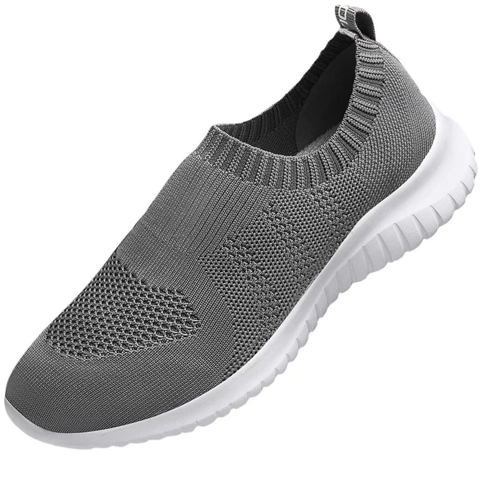 konhill Women's Walking Tennis Shoes - Lightweight Athletic Casual Gym Slip on Sneakers 8.5 Wide US A/Dark Grey,39