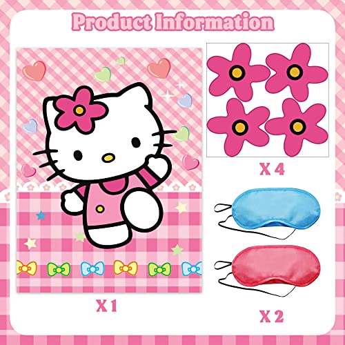 Kitty Birthday Decorations, Pin the Flower on Kitty, Kitty Theme Party Games Large Poster for Boys Girls
