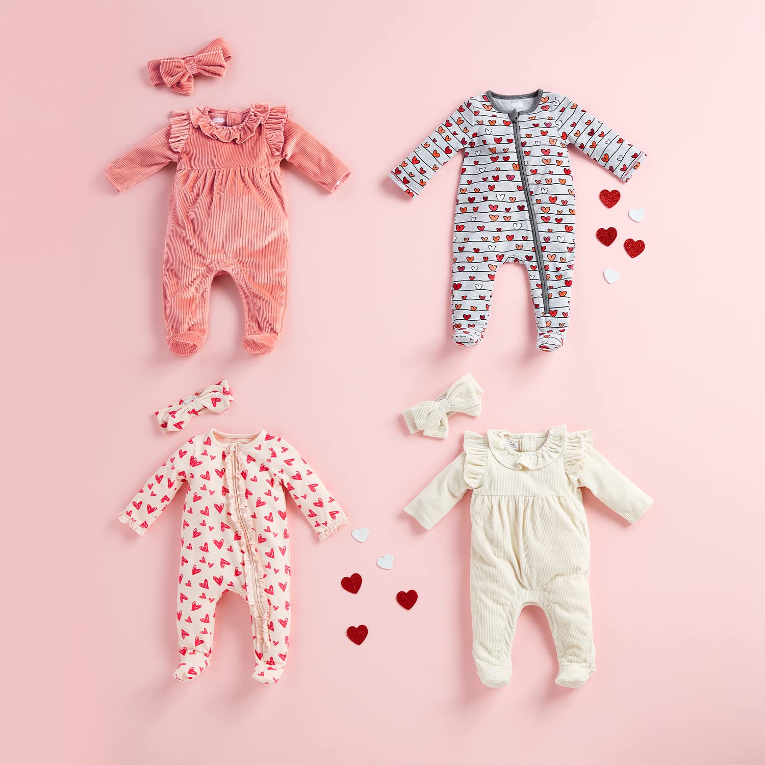 Mud Pie Baby Girl Velour Footed Sleeper and Headband Set, Cream, 6-9 Months