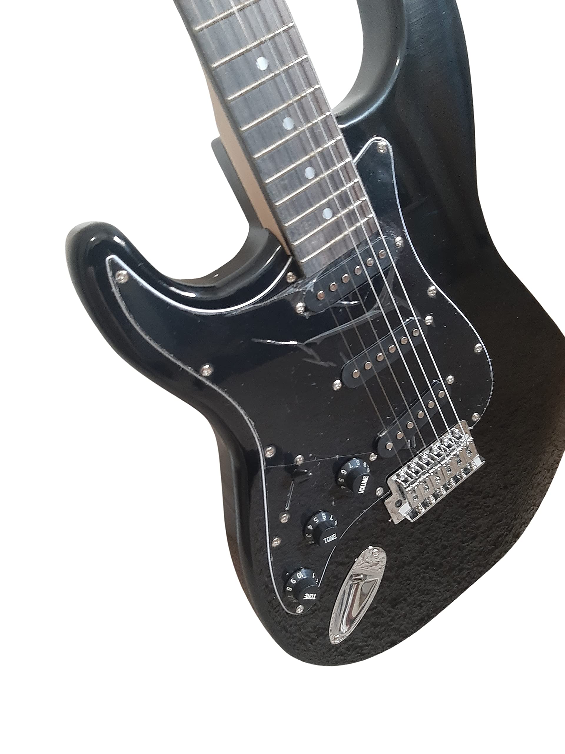 Left handed Electric Guitar 39 inch Full Size for Beginners with Gig bag Stand eTuner Capo Strap 5 picks Extra string set Patch cord String winder Tremolo arm wrenches Basic Chord scale (Black)