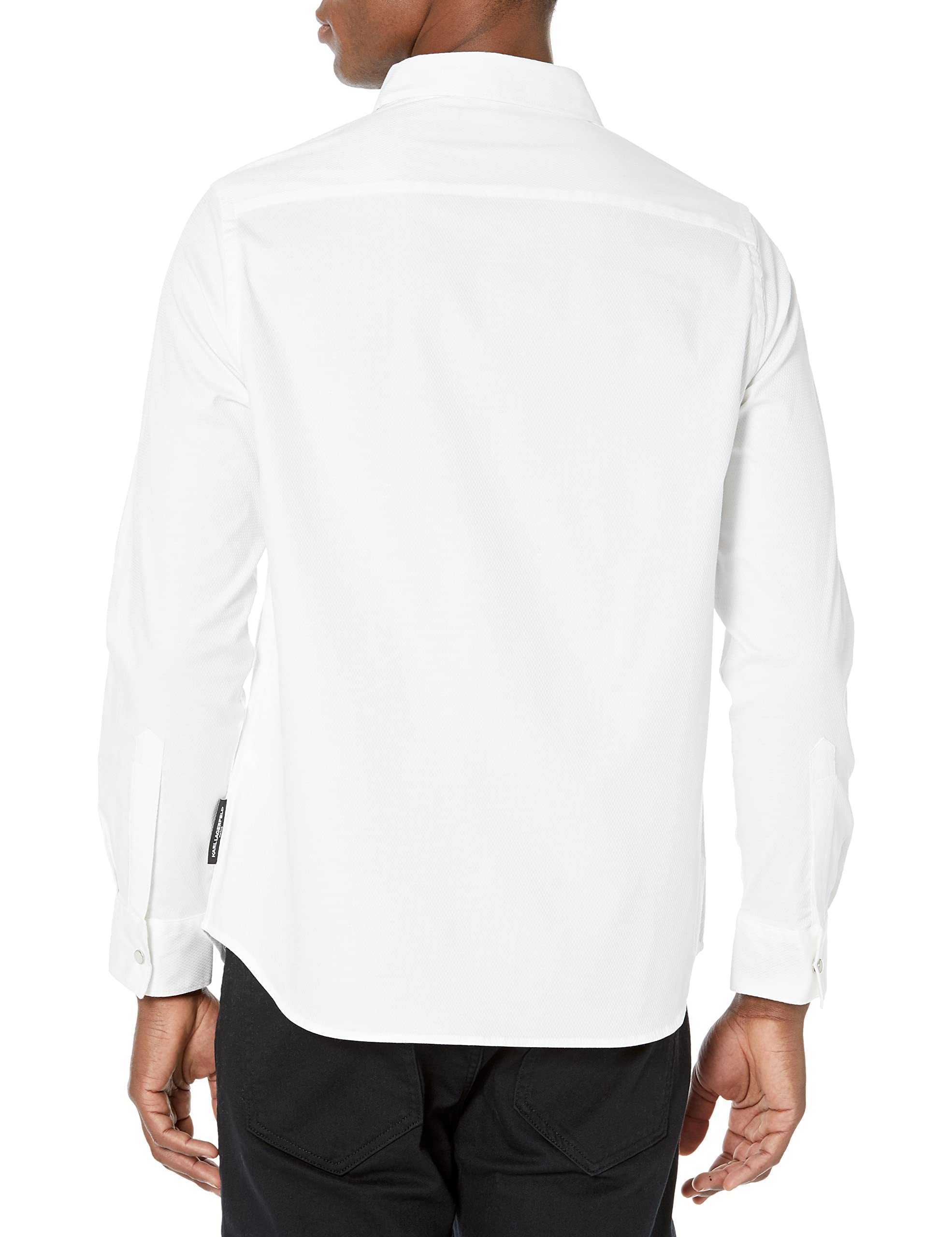 Karl Lagerfeld Paris Men's Casual Long Sleeve Textured Jacquard Shirt, White, XX-Large