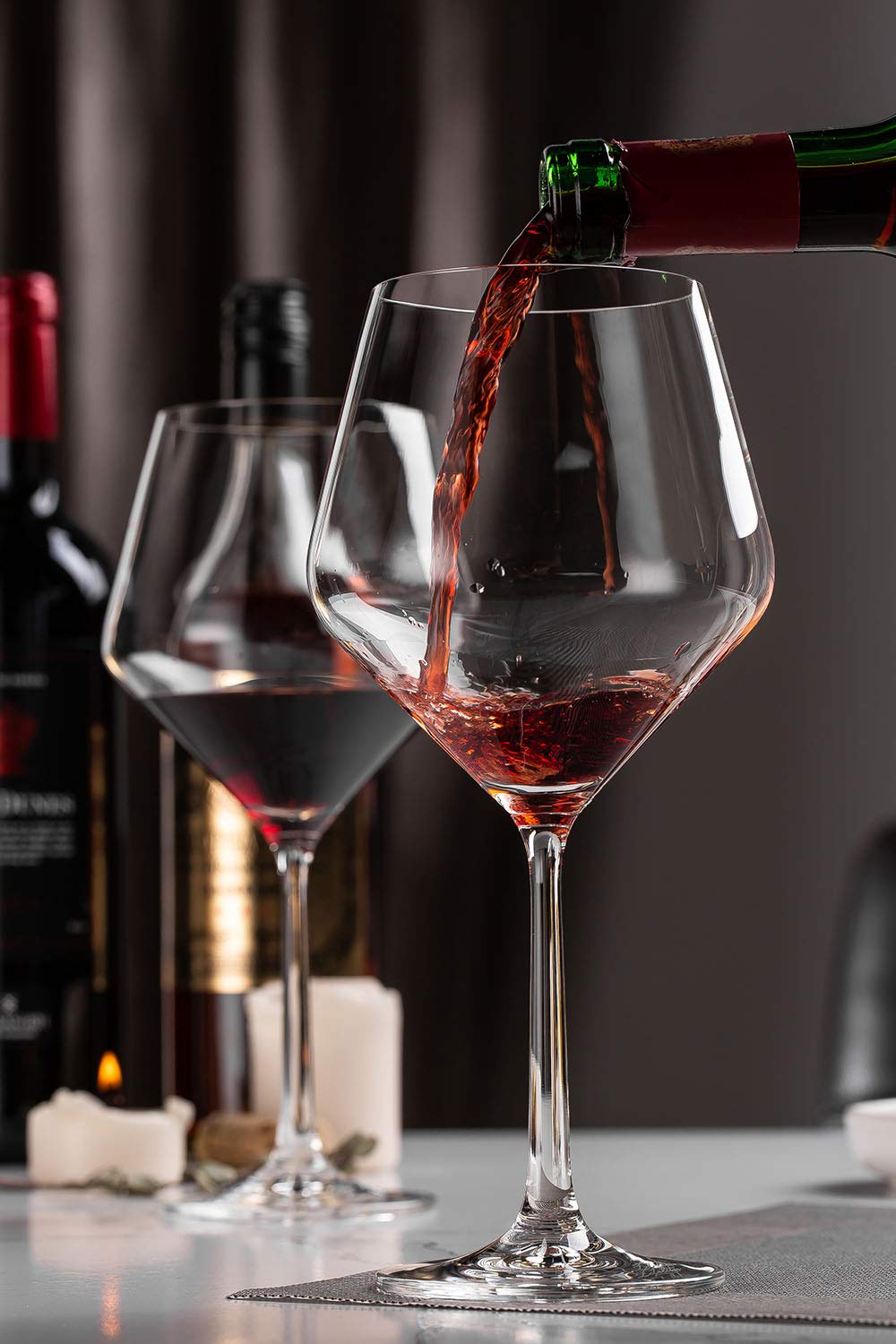 KOSIUN, Wine Glasses, Hand Blown,Large Bowl, Lead-Free Crystal, Long Stem, 23-Ounces, Burgundy, Set of 4