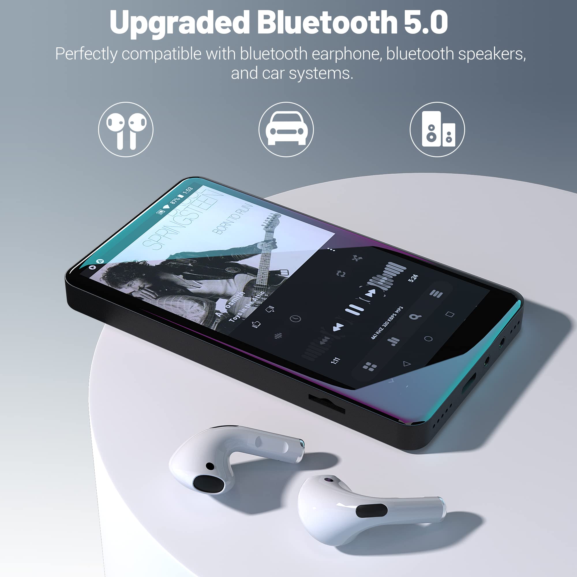 PECSU MP3 Player with Bluetooth and WiFi, Android Streaming Music Player with Spotify, 5" 1080P Full Touch Screen MP4 Player with Speaker, Lossless Walkman Digital Audio Player, Expandable up to 512GB