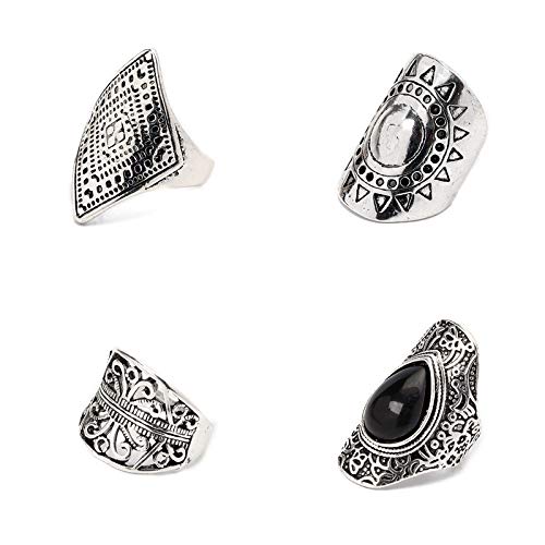HonpraD engagement rings for women sterling silver Sisters Vintage Bohemian Women Stack Rings 4pcs/Set Silver Chunky Rings