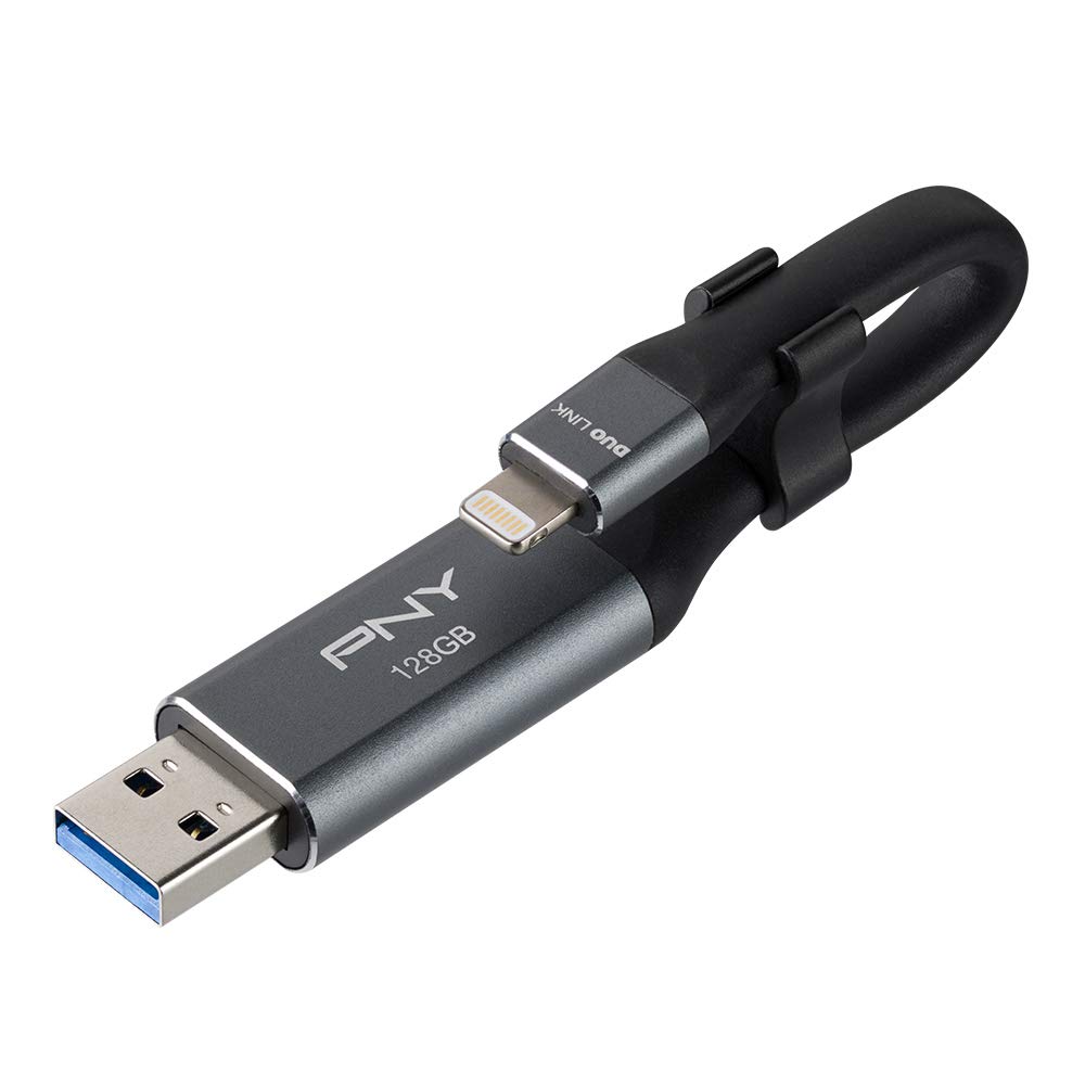 PNY 128GB DUO LINK iOS USB 3.0 OTG Flash Drive for iPhone & iPad and Computers - External Mobile Storage for photos, videos, and more & 64GB Turbo Attaché 3 USB 3.0 Flash Drive 3-Pack
