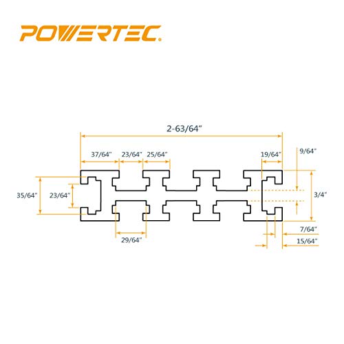 POWERTEC 71223 Multi T-Tracks | 36” Long - 3” High | Universal T Track Aluminum Extrusion For Woodworking