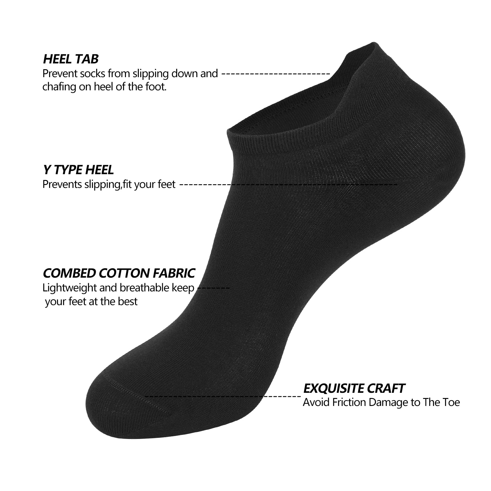 MIKCNG Womens Ankle Socks Soft Pure Cotton Low Cut Athletic Casual Mutil Color No Show Socks for Women 4 Pack Black
